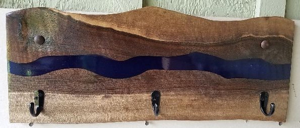 Black Walnut and Epoxy Resin Coat Rack Wall Mount | Etsy