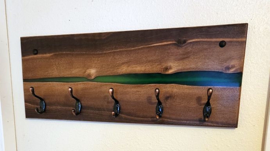 Black Walnut and Epoxy Resin Coat Rack Wall Mount - Etsy