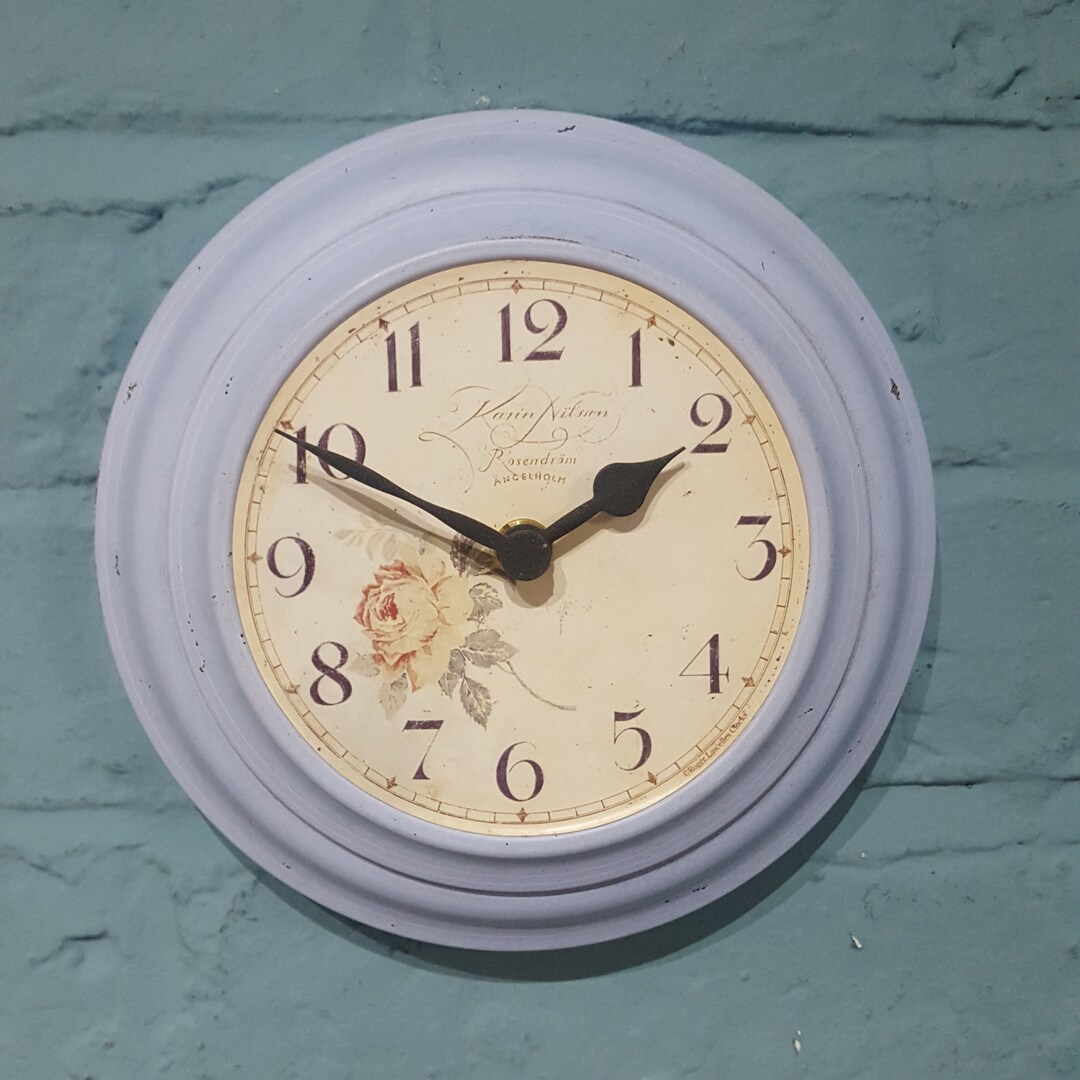 Vintage Roger Lascelles Floral Clock in Pastel Blue Decorative Clocks ...