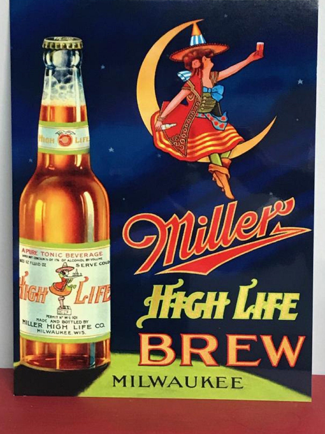 Miller Beer Girl in the Moon Reproduced 9x12 Aluminum Ad. Sign - Etsy