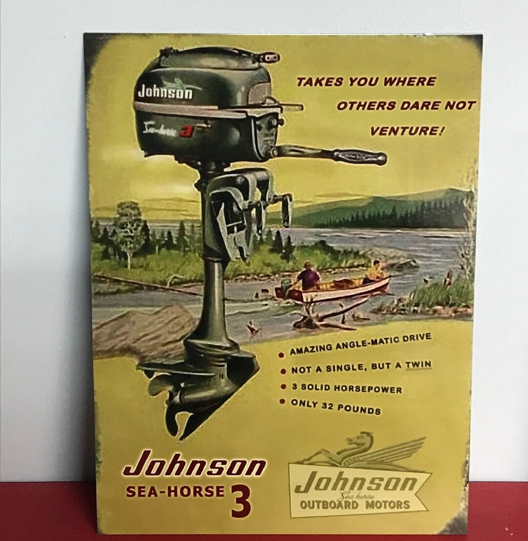Johnson Outboard 9x12 Reproduced Aluminum Vintage Sign Garage Cabin ...