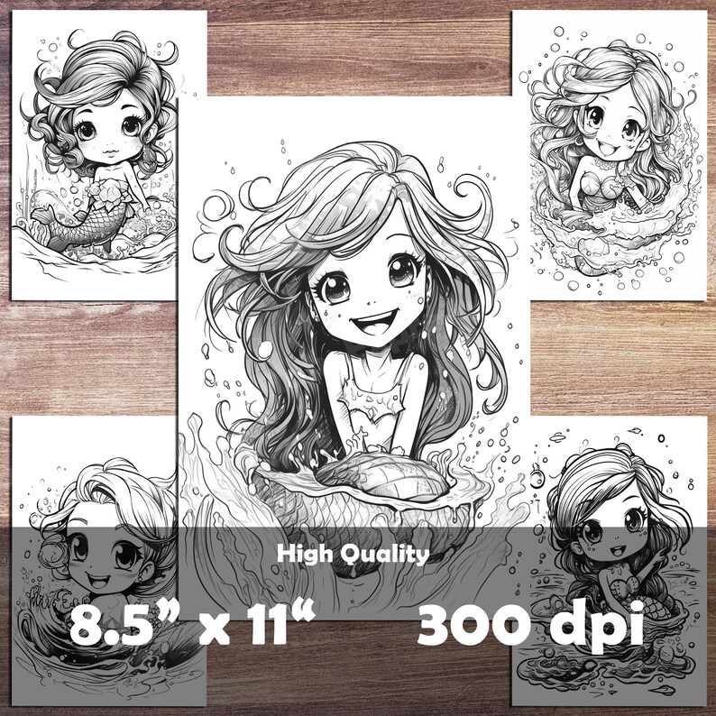 Chibi Mermaids Coloring E-book for Adults and Kids. 50 Pages - Etsy