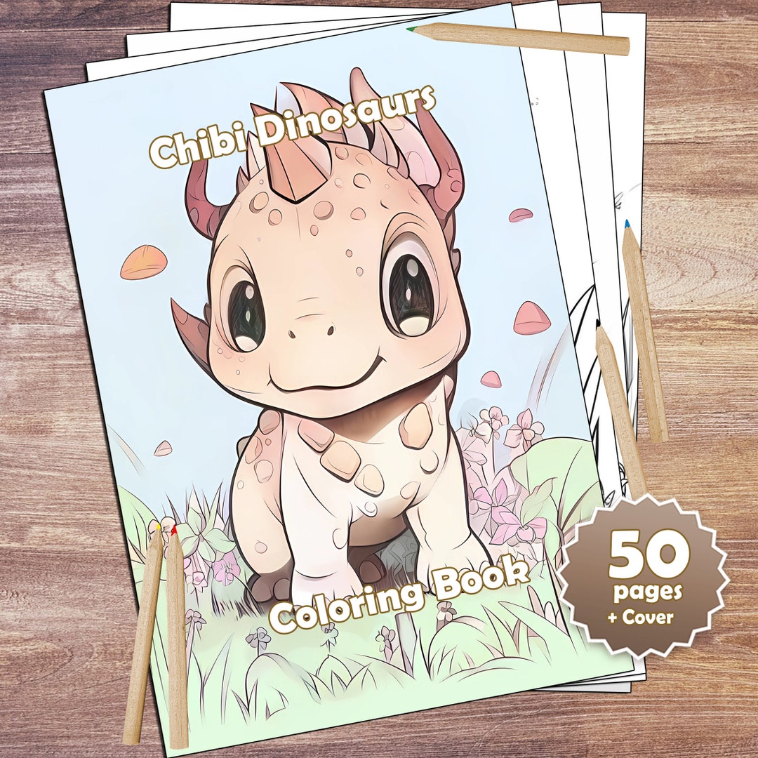 Chibi Dinosaurs Coloring E-book for Adults and Kids. 50 Pages - Etsy