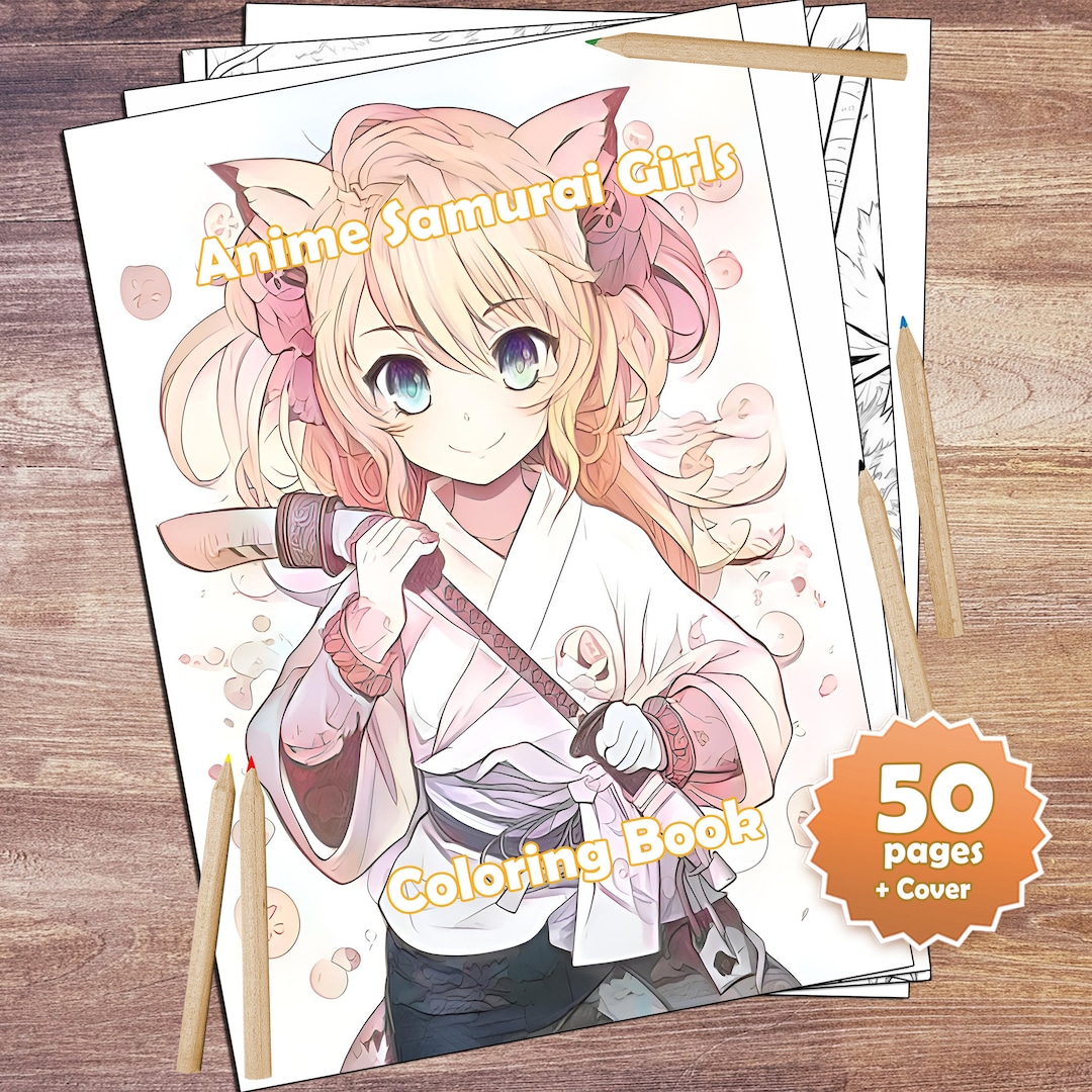 Anime Samurai Girls Coloring E-book for Adults and Kids. 50 - Etsy