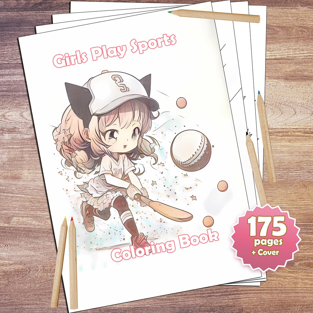 Chibi Cat Girls Doing Sports Coloring E-book for Adults and Kids. 175 ...