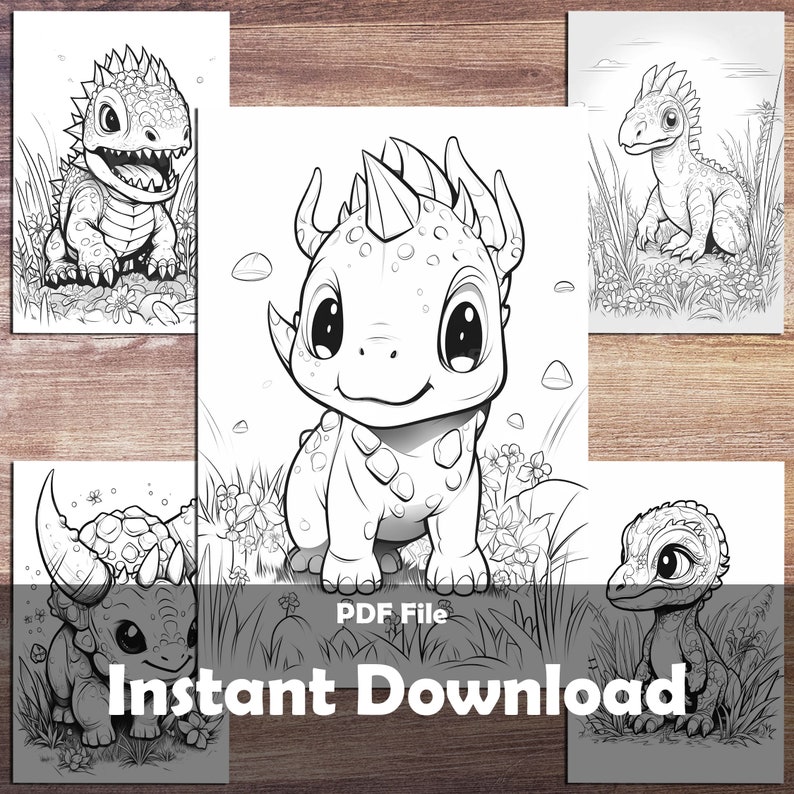 Chibi Dinosaurs Coloring E-book for Adults and Kids. 50 Pages - Etsy
