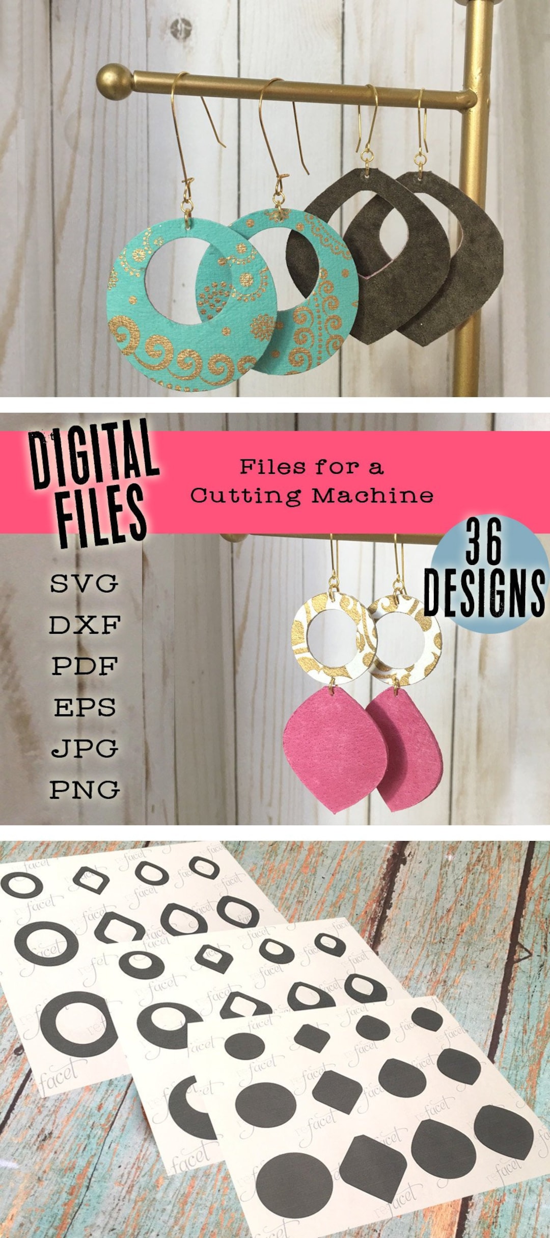 Leather Earring SVG Cut Files - Round, Square and Pointed Drops ...