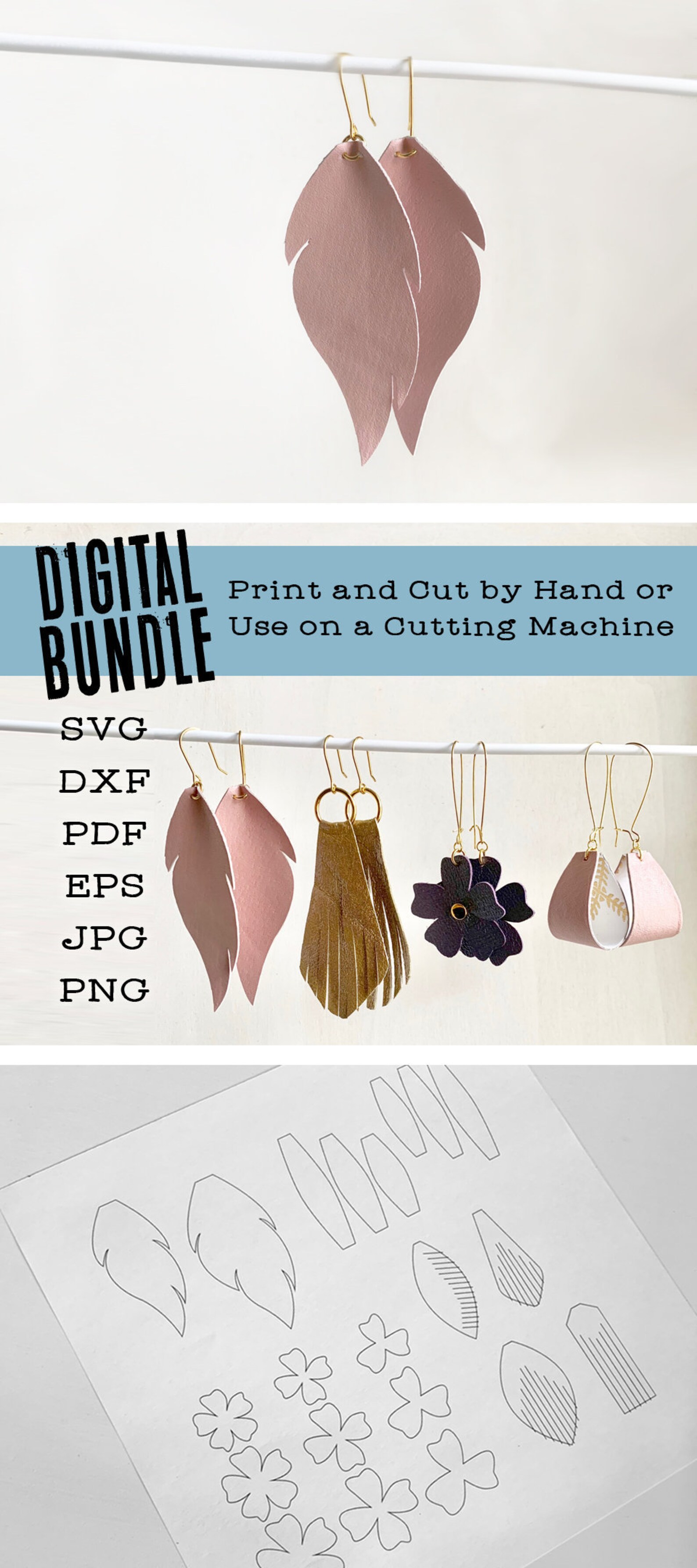 Leather Earring SVG Cut Files - Feather, Fringe, Flowers and Folds ...