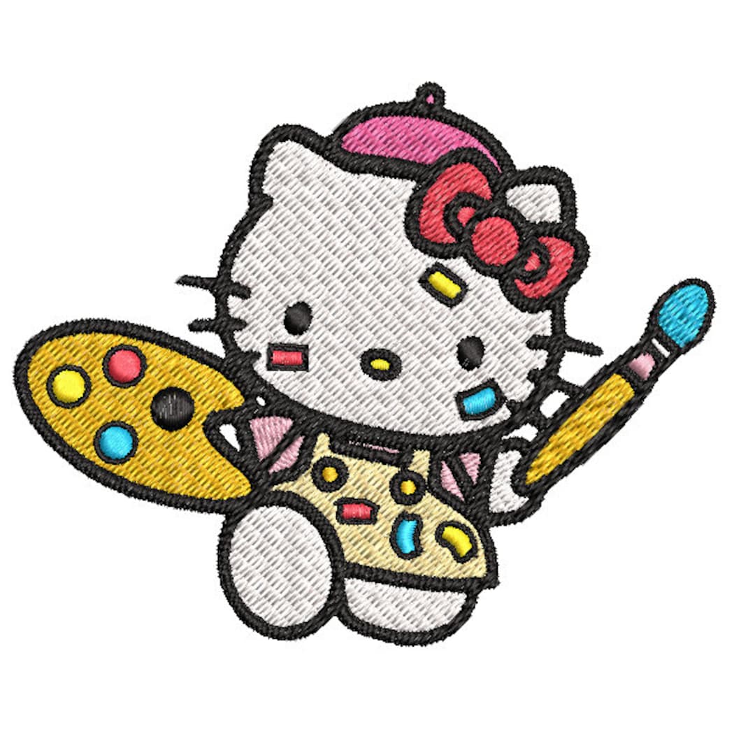 Kitty Artist Paint Palette Painting Red Bow Cat Cartoon Machine ...