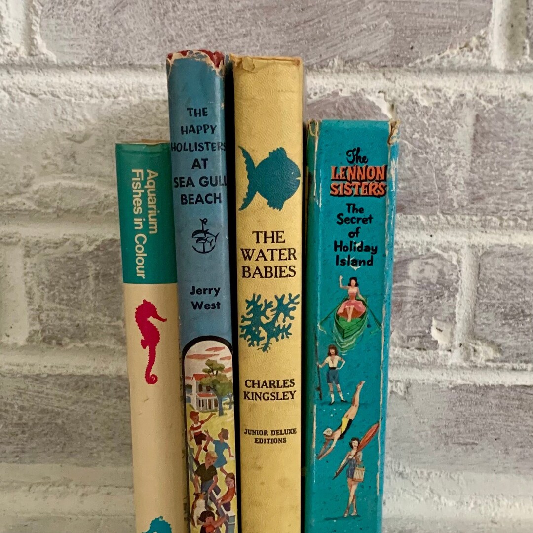 Vintage Beach Theme Childrens Book Stack | Old Blue + Yellow Shabby ...