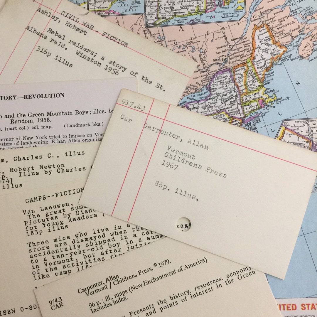 Vermont Theme Library Catalog Cards | 4 Authentic Vintage Index Cards ...