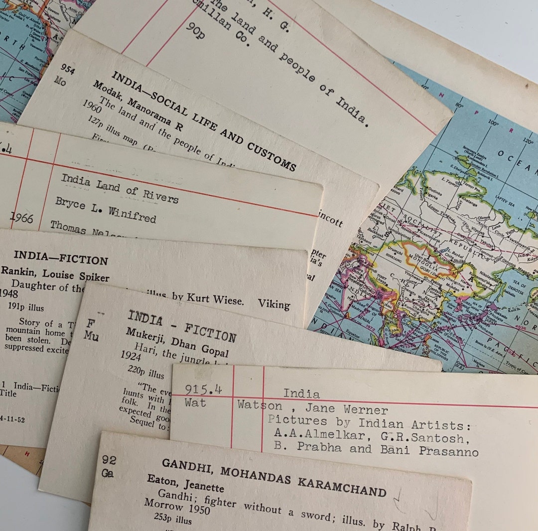 India Theme Library Catalog Cards | 5 Vintage Index Cards From Old Card ...