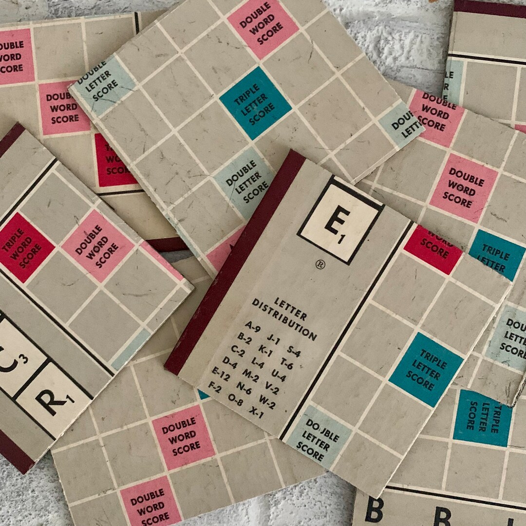 Lot of 8 Vintage Craft Squares Upcycled From 1953 Scrabble Game Board ...