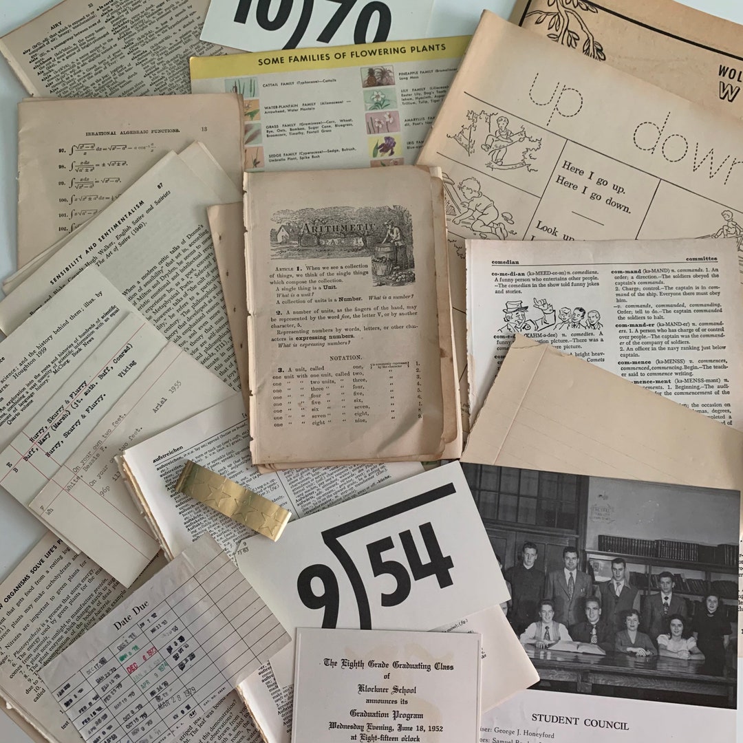 40 Piece Vintage School Theme Ephemera Lot Old Shabby Mixed Paper Pack ...