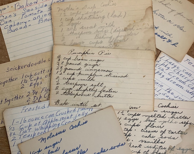 8 Vintage Handwritten Recipe Index Cards Shabby Cooking Ephemera Lot ...