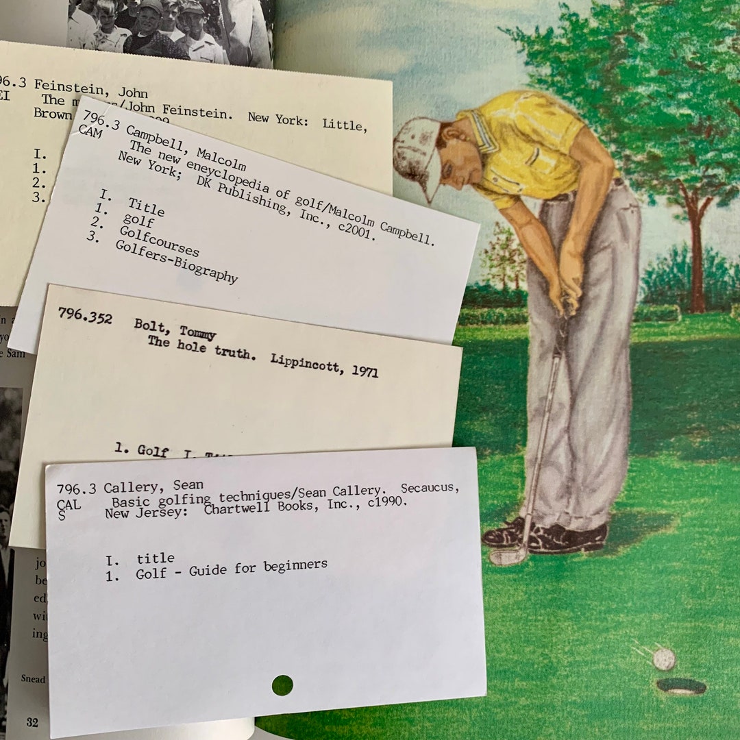 6 Golf Theme Library Catalog Cards | Authentic Vintage Index Cards ...