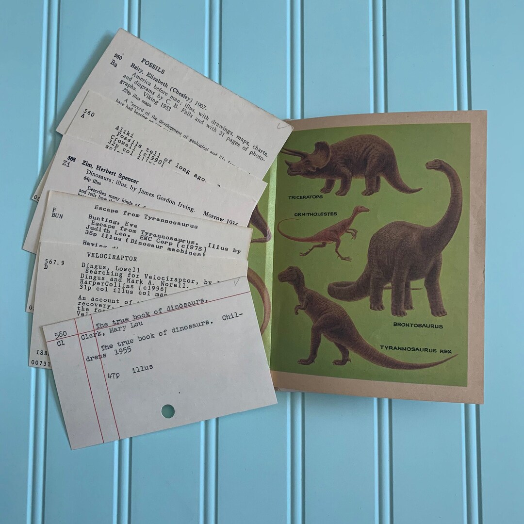 Dinosaur and Fossil Theme Library Catalog Cards 6 Authentic - Etsy