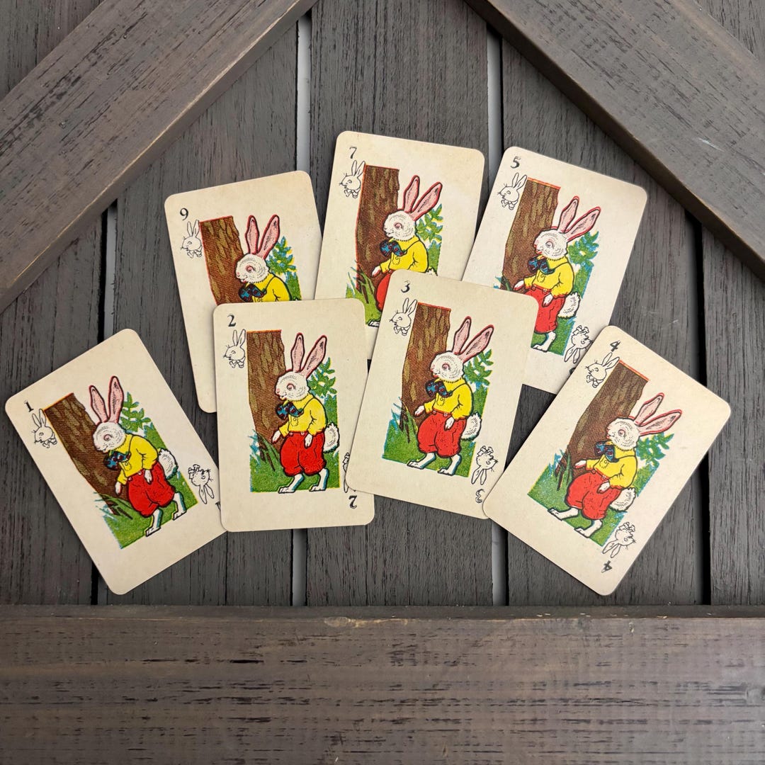 7 Vintage Rabbit Mini Playing Cards | Spring Ephemera Lot of Old Game ...