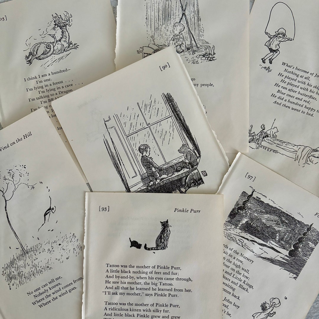 Vintage AA Milne Poetry Page Bundle Literary Ephemera Lot Aged Paper ...