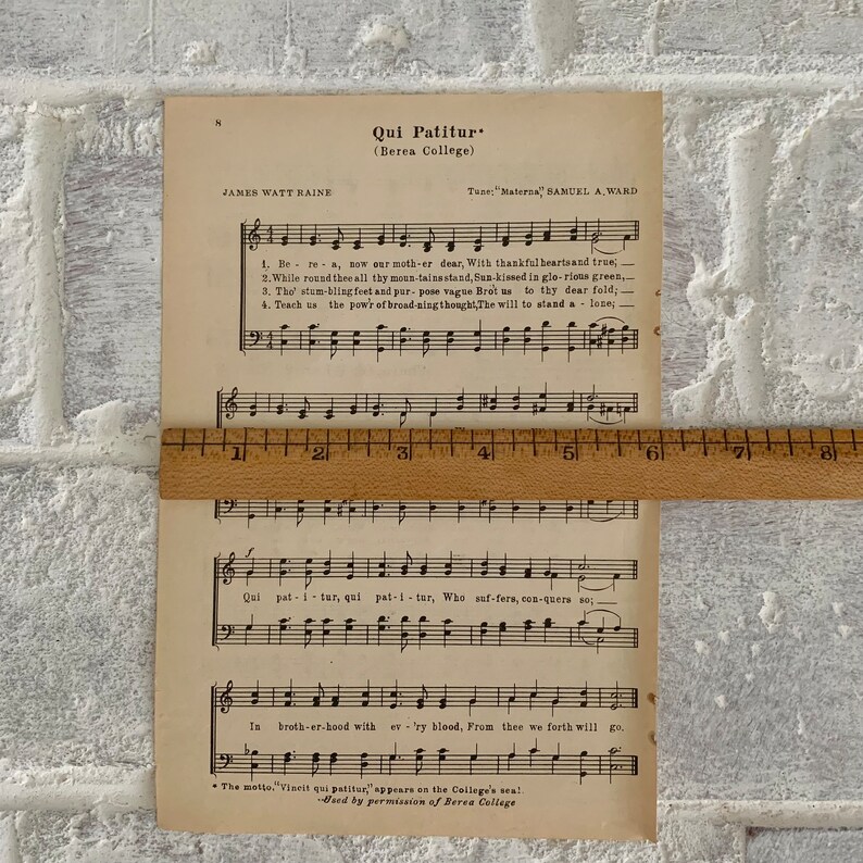 Berea College Vintage Sheet Music for Qui Patitur for Faculty, Alumni ...