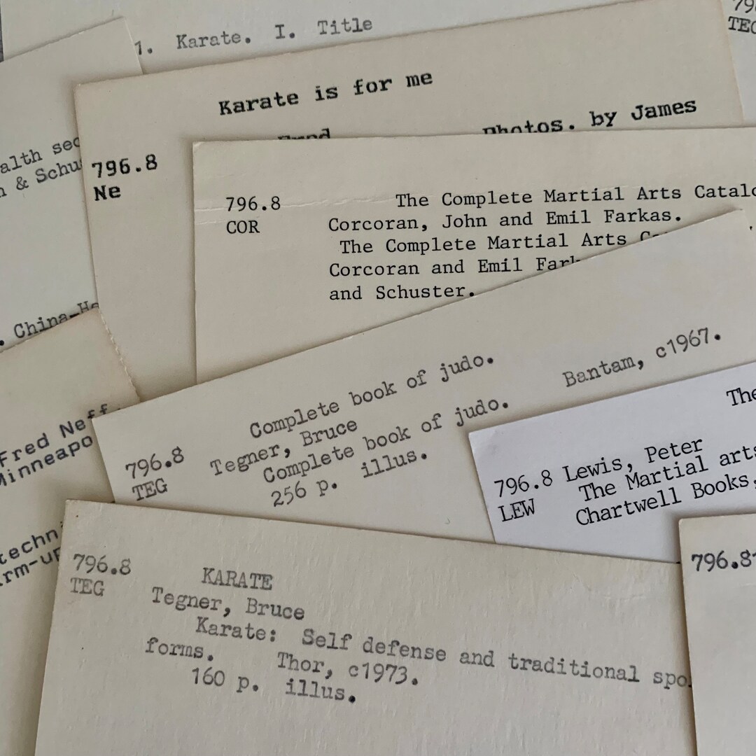 Martial Arts Theme Library Catalog Cards | 6 Vintage Index Cards From ...