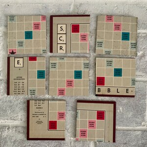 Lot of 8 Vintage Craft Squares Upcycled From 1953 Scrabble Game Board ...