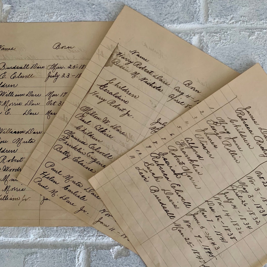 7 Vintage Handwritten Genealogy Ledger Pages From the 1930s | Old ...