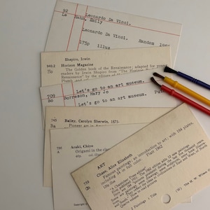 Art Theme Library Catalog Cards | 6 Authentic Vintage Index Cards From Library Card Catalog ...