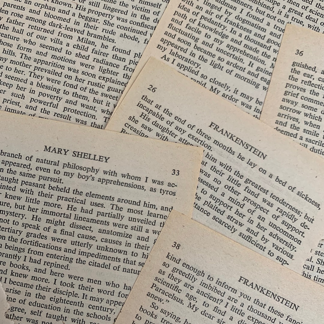 Vintage Frankenstein Book Page Bundle 8-sheet Old Ephemera Lot Aged ...