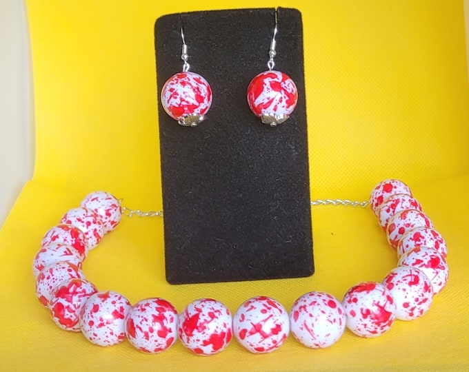 Blood Splatter Gumball Bead Necklace and Earrings Set - Etsy