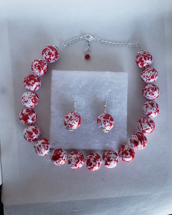Blood Splatter Gumball Bead Necklace and Earrings Set | Etsy