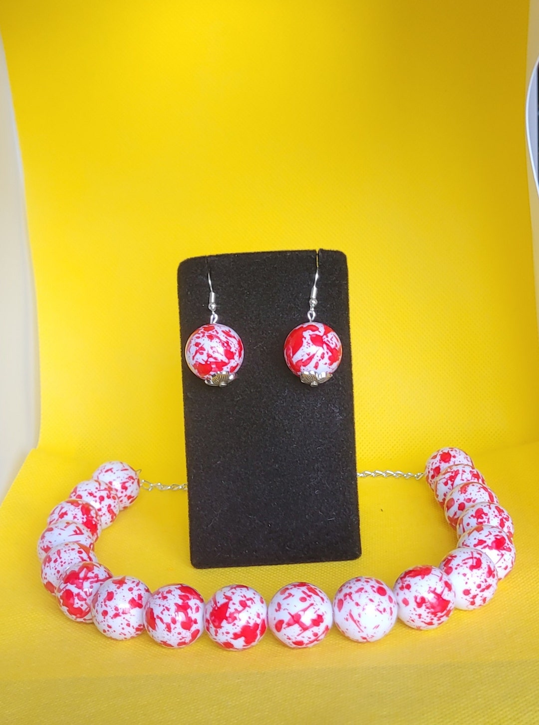 Blood Splatter Gumball Bead Necklace and Earrings Set - Etsy