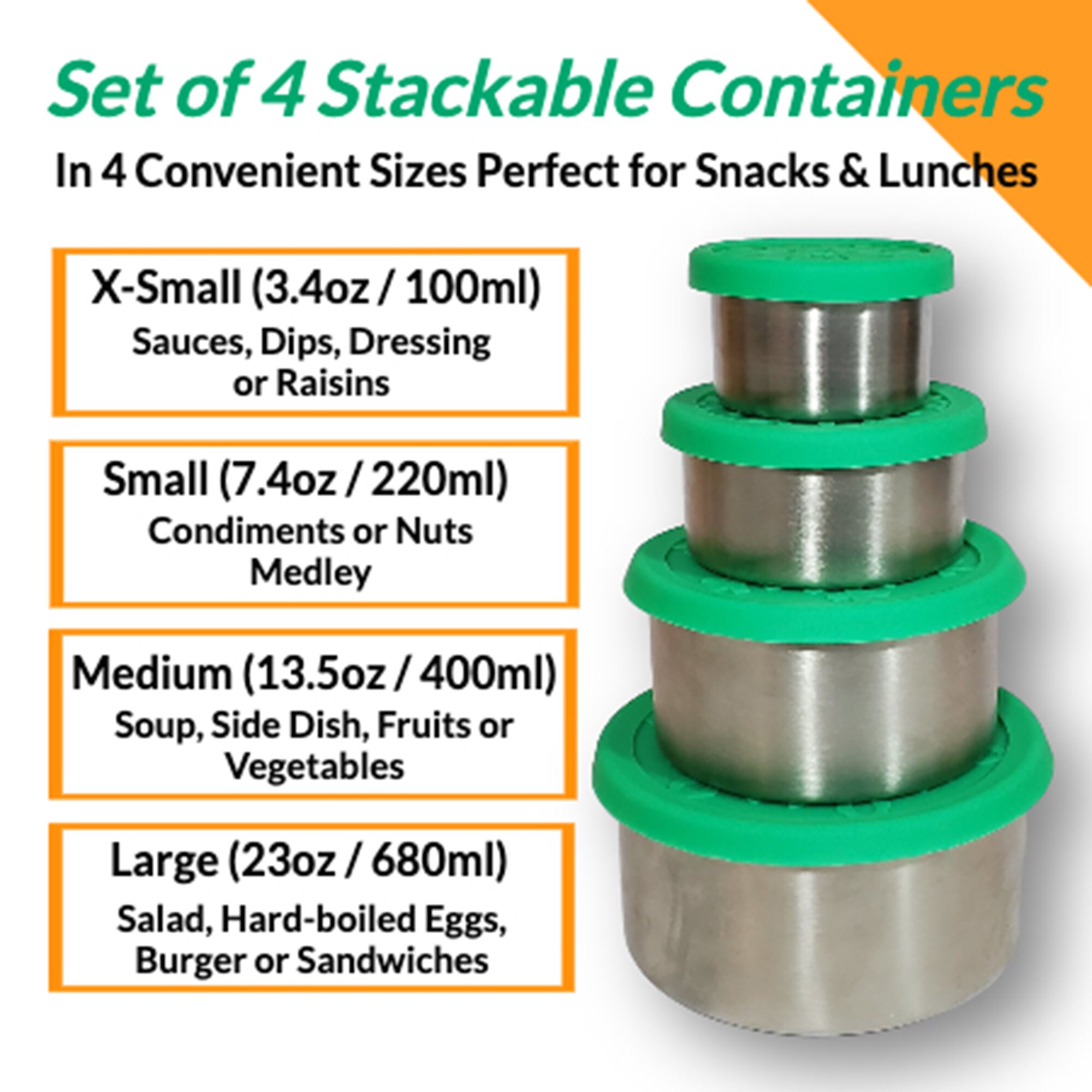 Stackable Stainless Steel Metal Food Storage Nesting Containers 4-piece ...