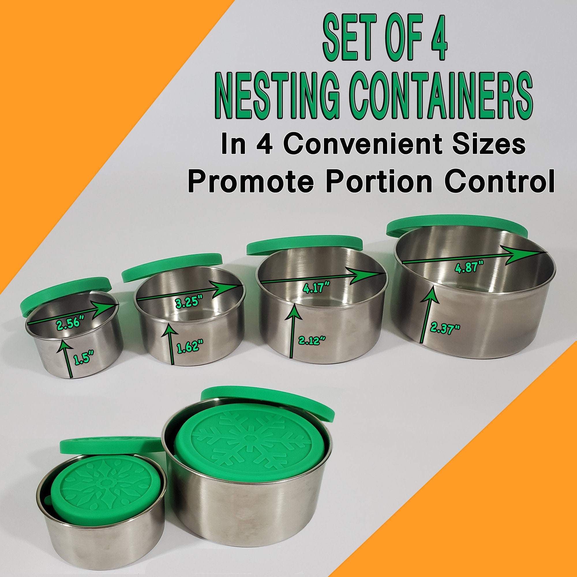 Stackable Stainless Steel Metal Food Storage Nesting Containers 4-piece ...