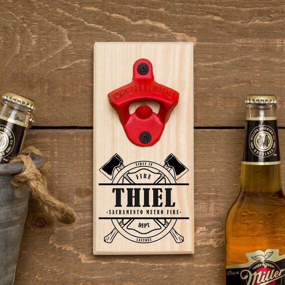 Personalized Firefighter Gift / Wall-mounted Wood Bottle - Etsy