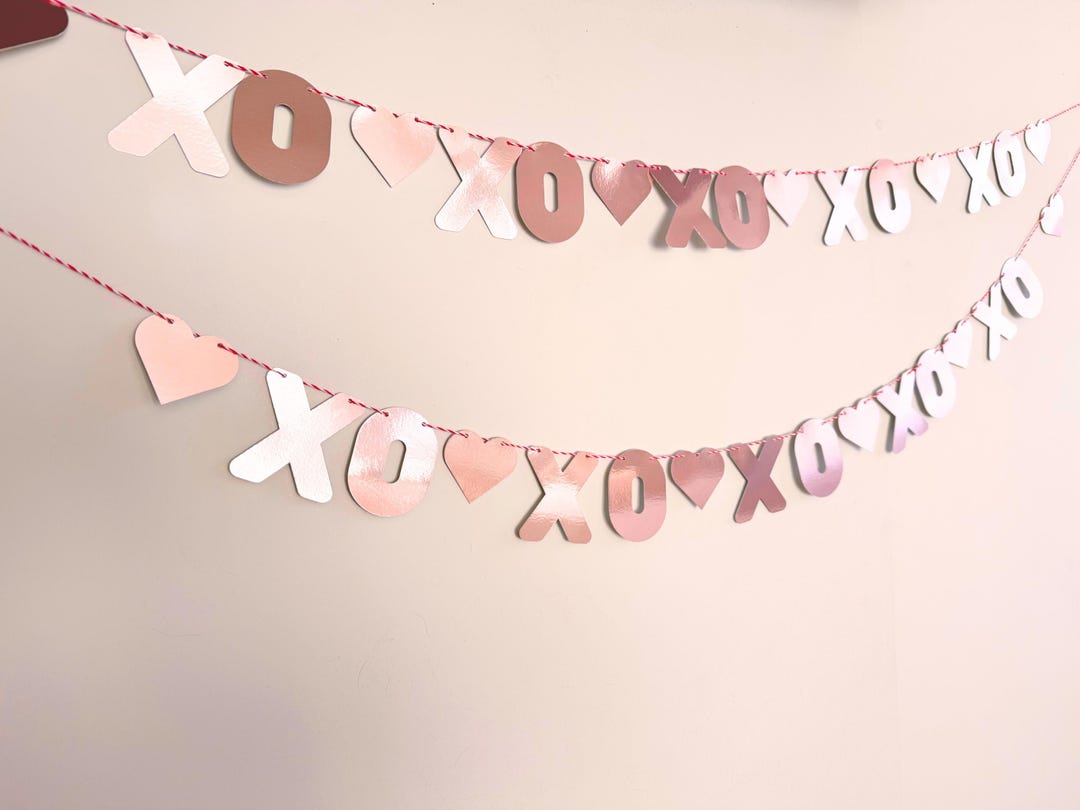 Rose Gold XO Banner | Valentine’s Day Garland | Metallic Heart Decor ...