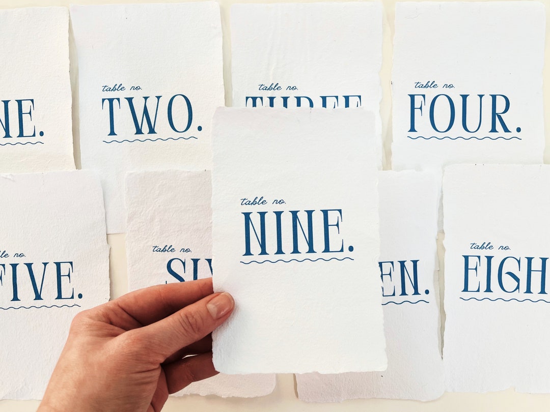 Table Number/ Deckled Edge Wedding Table Number/ Printed on Handmade ...