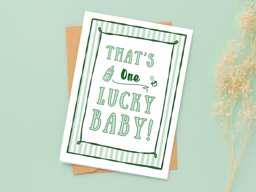 That's One Lucky Baby! - Card for Expecting Parents in Green, Pink, or ...