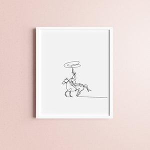 Minimal Cowboy Print/ Line Art / Wall Art / Western Art / Minimal Line ...