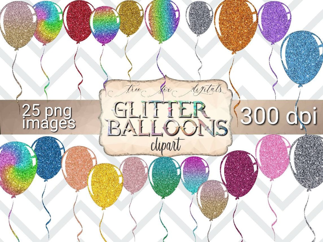 Glitter Balloons Clipart Digital Stickers for Planners, Digital Balloon ...