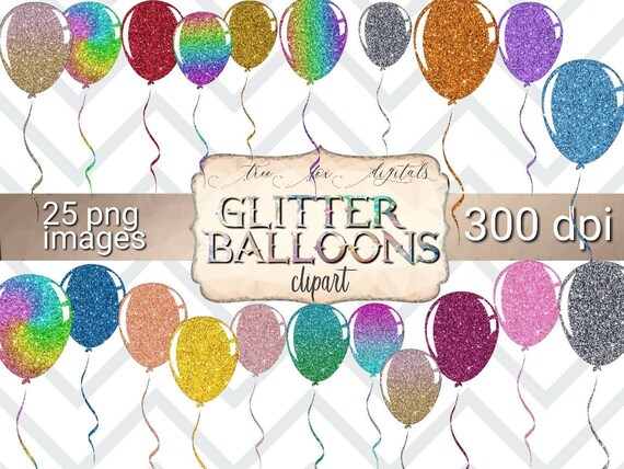 Glitter balloons clipart digital stickers for planners | Etsy