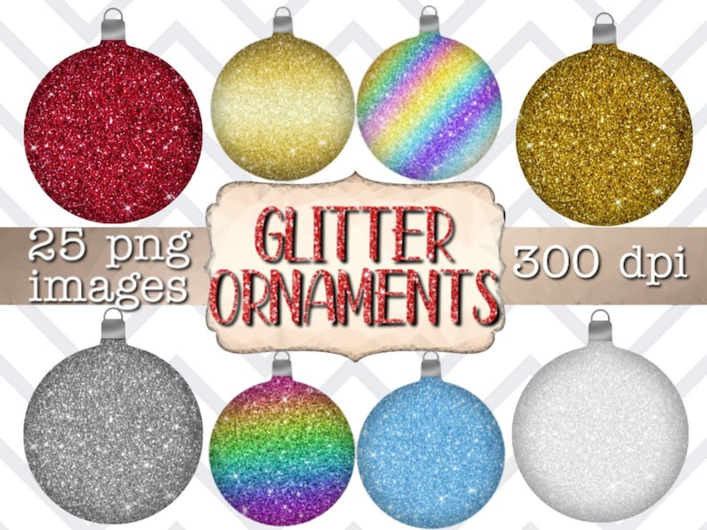 Glitter Christmas Ornaments Clipart Glitter Christmas - Etsy
