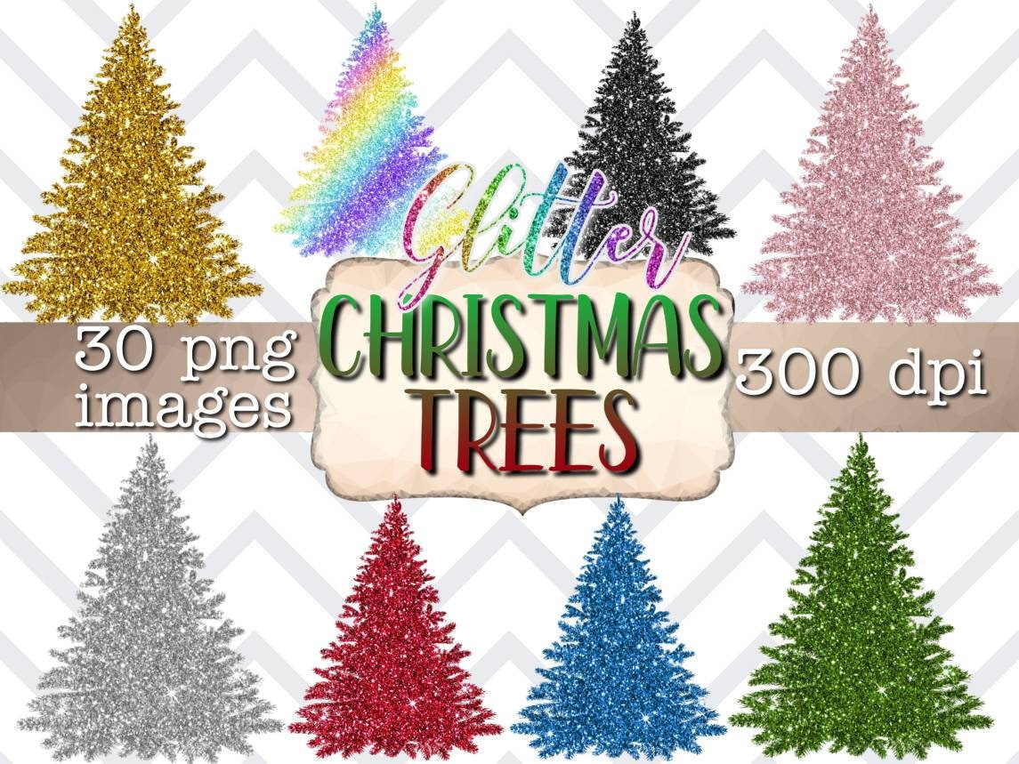 Glitter christmas trees clipart 30 png images digital | Etsy