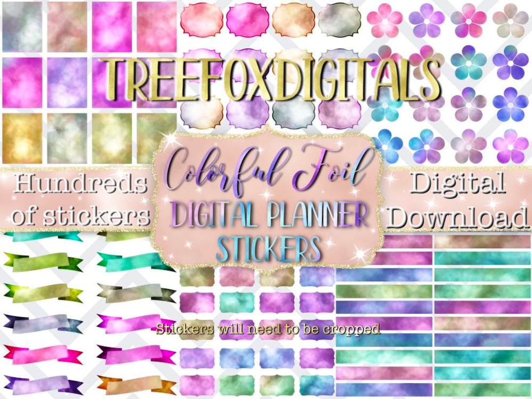 Digital Download Planner Stickers Colorful Foil, Hundreds of Metallic ...