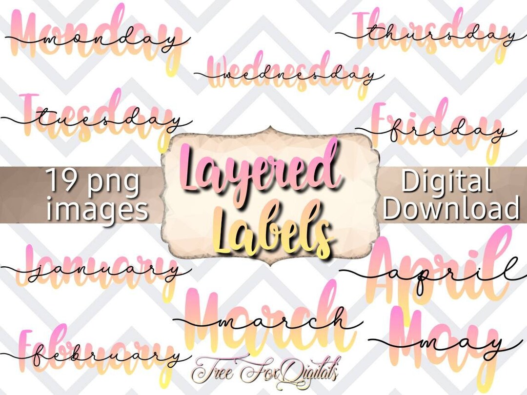 Digital Planner Stickers Pink & Yellow Gradient With Black Layered Text ...
