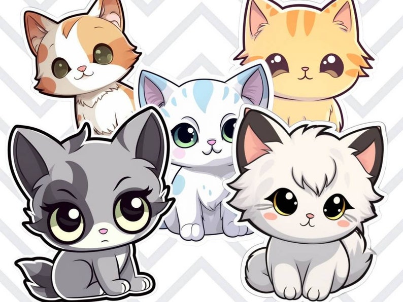 Cute Kittens Digital Stickers Goodnotes, Chibi Kittens Clipart Bundle ...