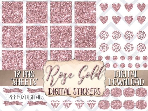 Rose Gold Glitter Digital Planner Stickers 18 Png Sheets | Etsy