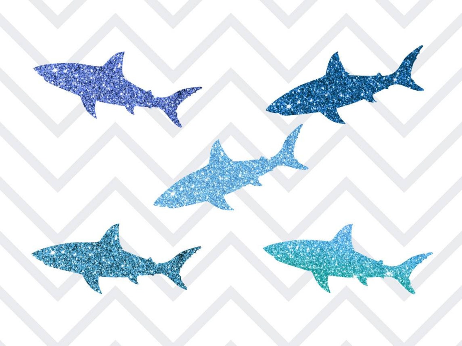 Glitter Sharks Clipart Digital Stickers Glitter Sharks - Etsy