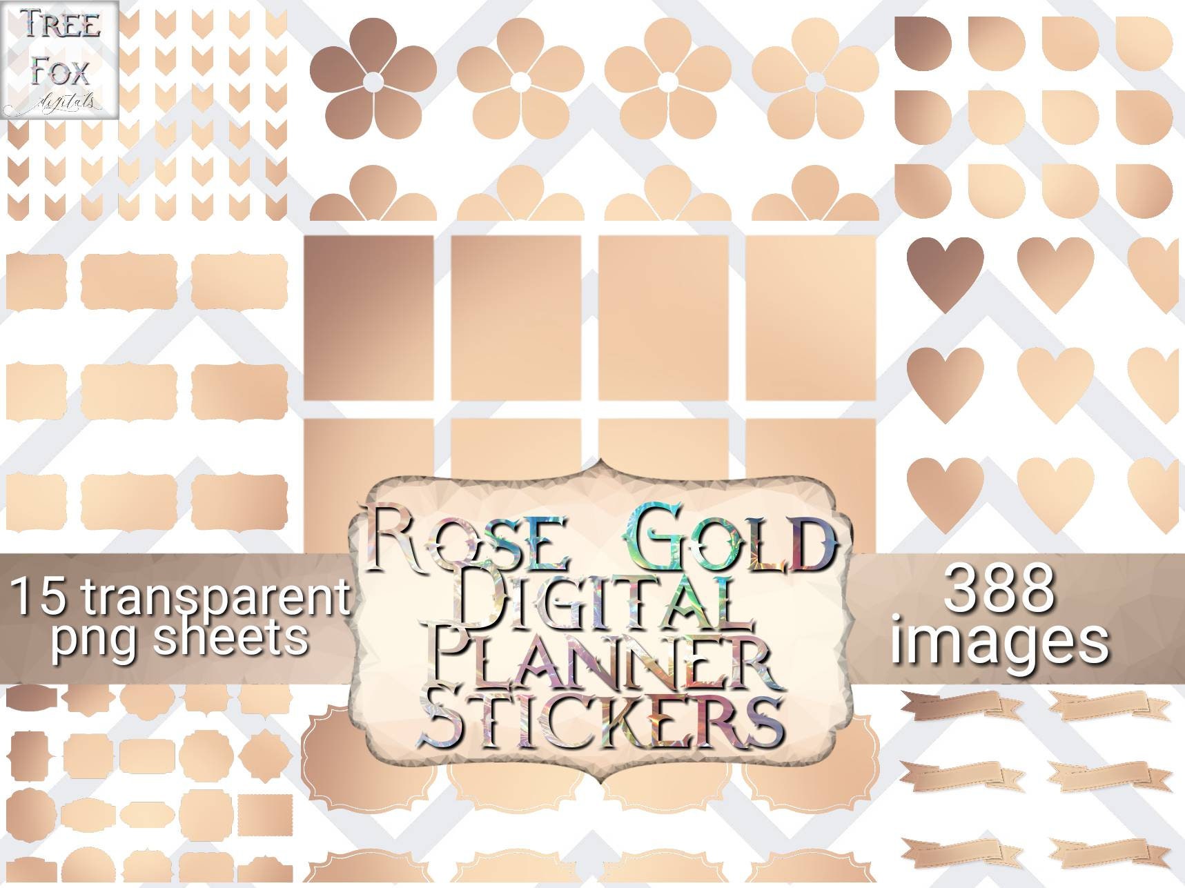 Rose Gold Digital Planner Stickers Rose Gold Clipart Blank - Etsy