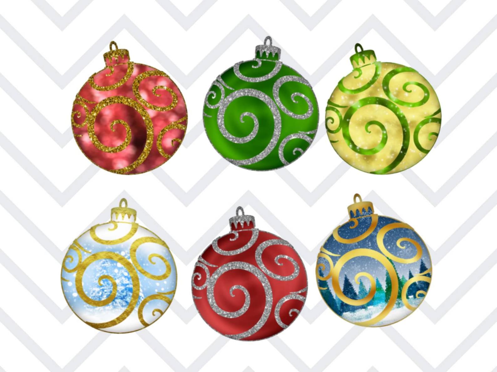 Christmas Ornaments Clipart Digital Download Red Green Gold | Etsy